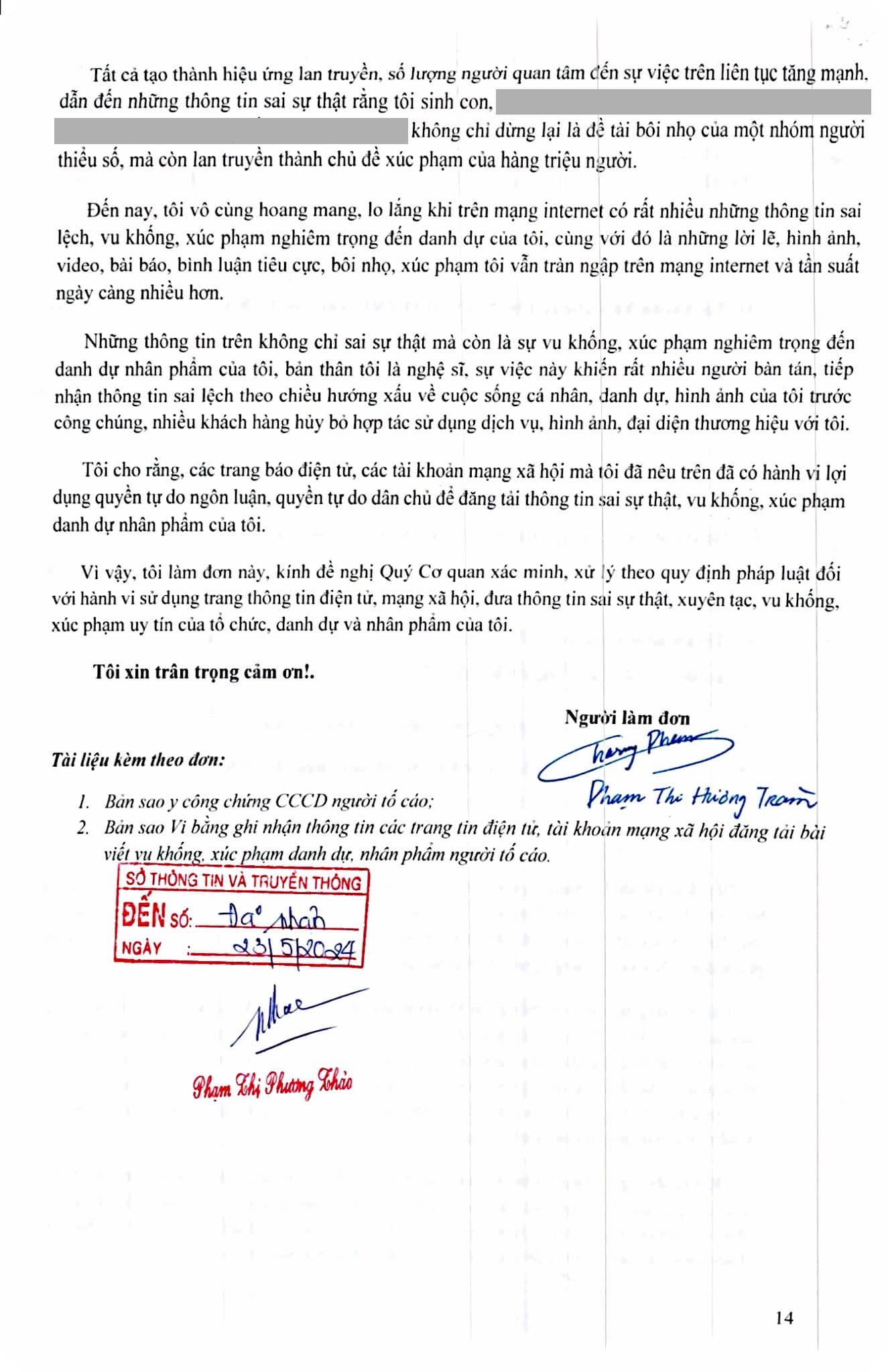 Ca sĩ Hương Tràm (Charmy Pham) cùng gia đình nộp đơn tố cáo thông tin ...
